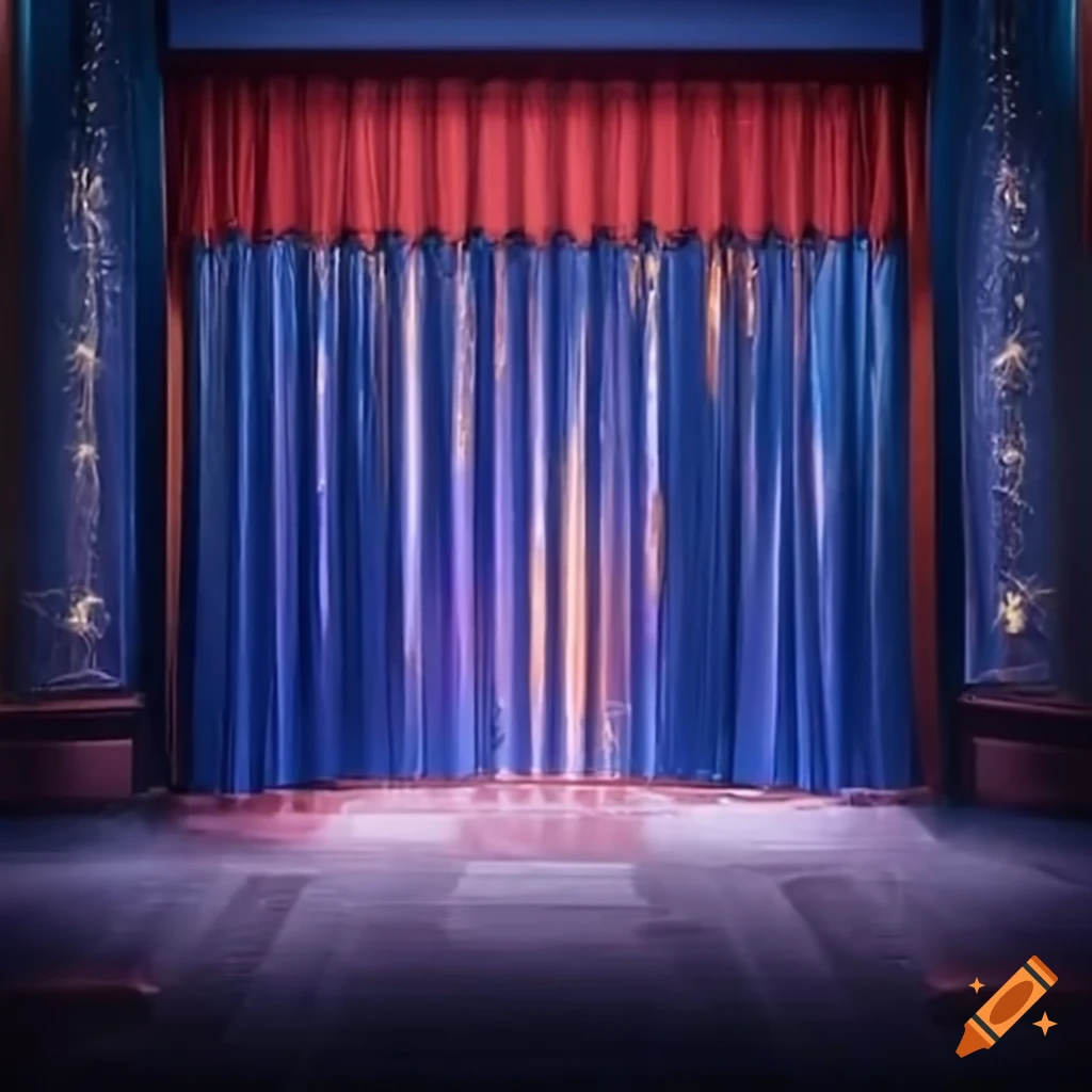 Late night talk show stage with curtains on Craiyon