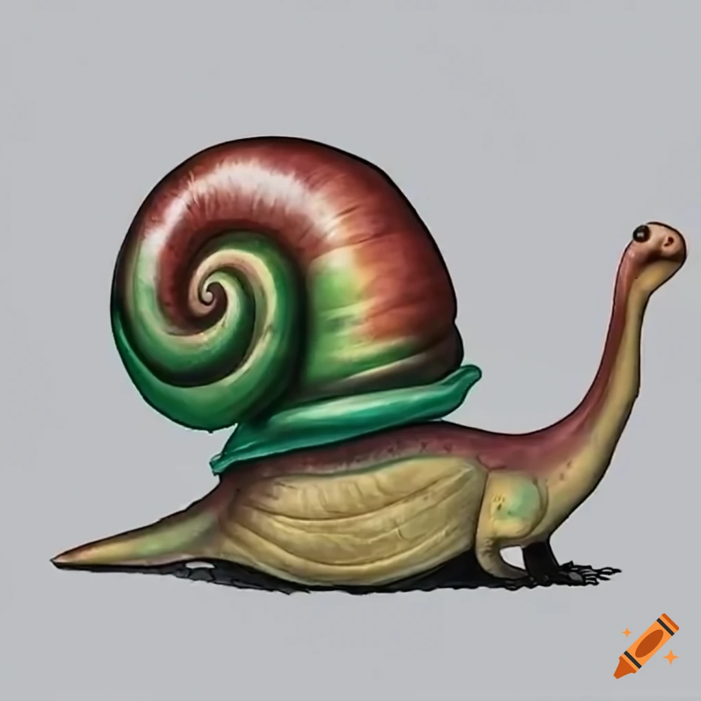 Snail riding a dinosaur in a surreal scene on Craiyon