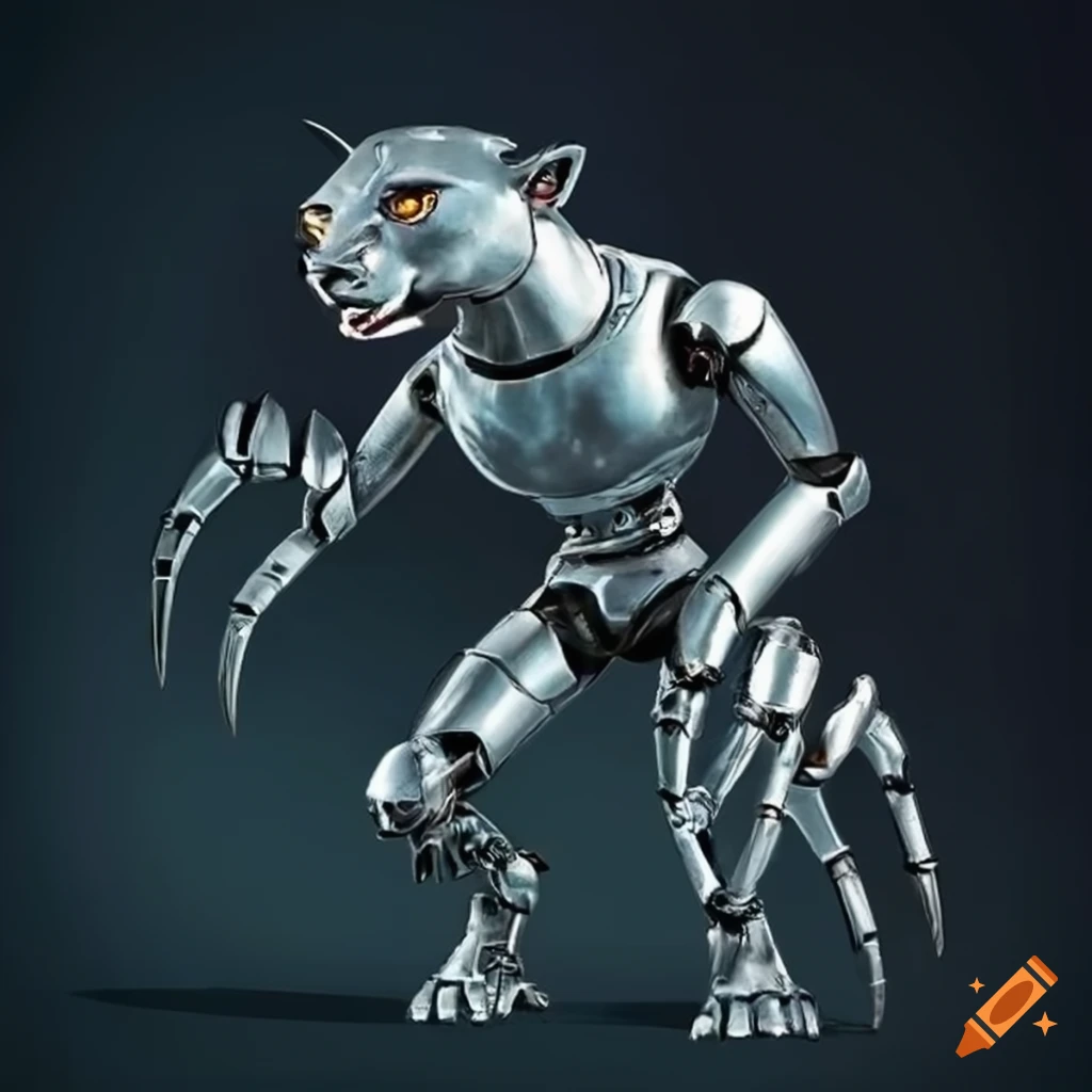 Silver robot with panther claws on Craiyon