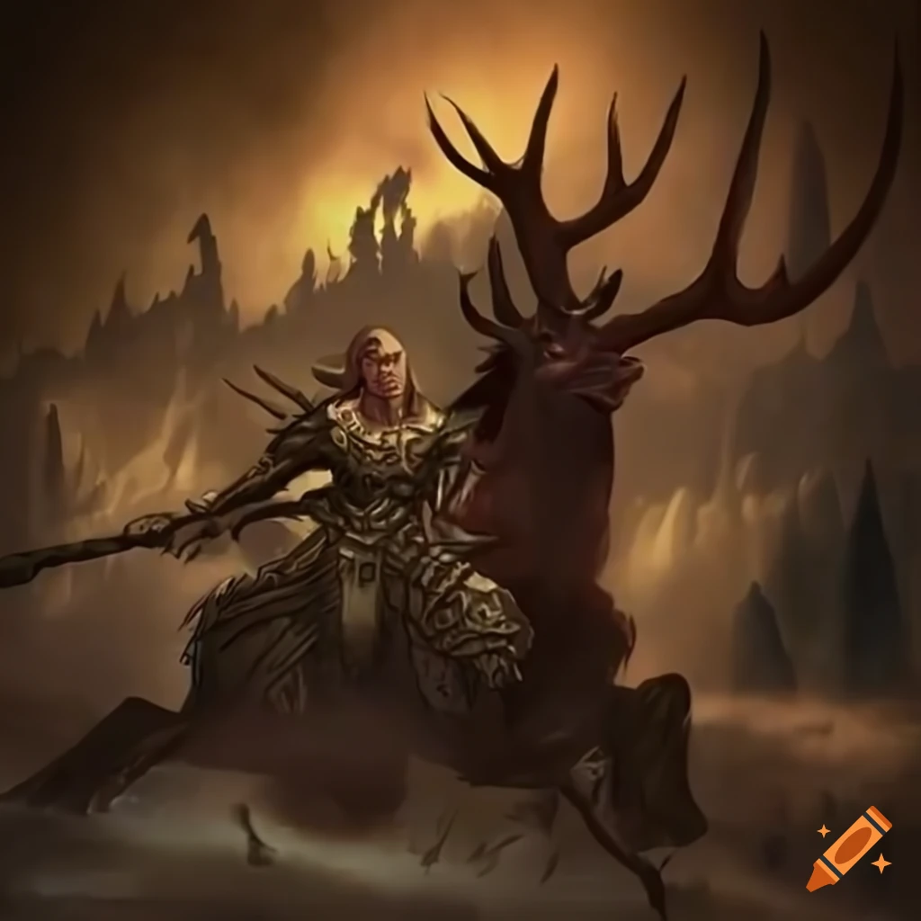 Armored elf cavalry on giant elks on Craiyon