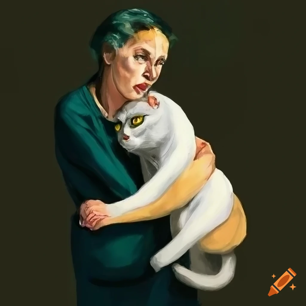 Woman Hugging A Cat In Lucian Freud Style On Craiyon