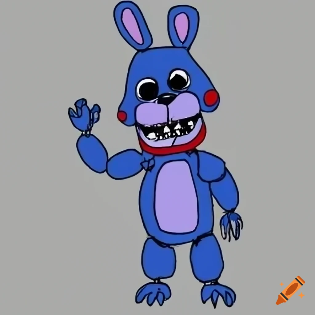 Character of a blue rabbit animatronic puppet named bon bon on Craiyon