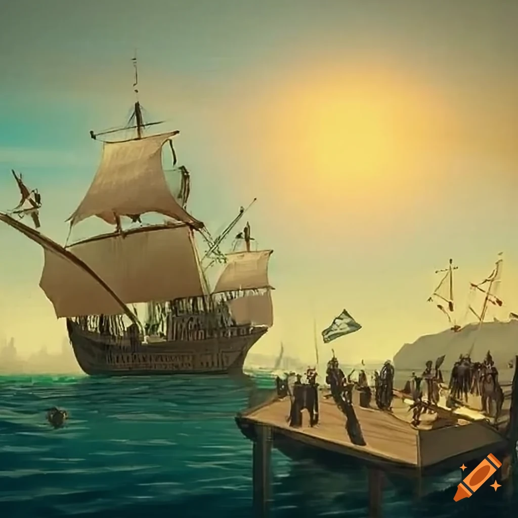 Historical scene of Puritans disembarking a ship in the New World on ...