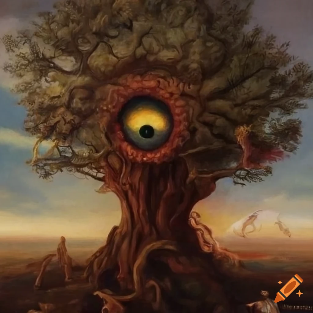 Baroque surreal illustration of a giant eye tree in an oil painting on ...