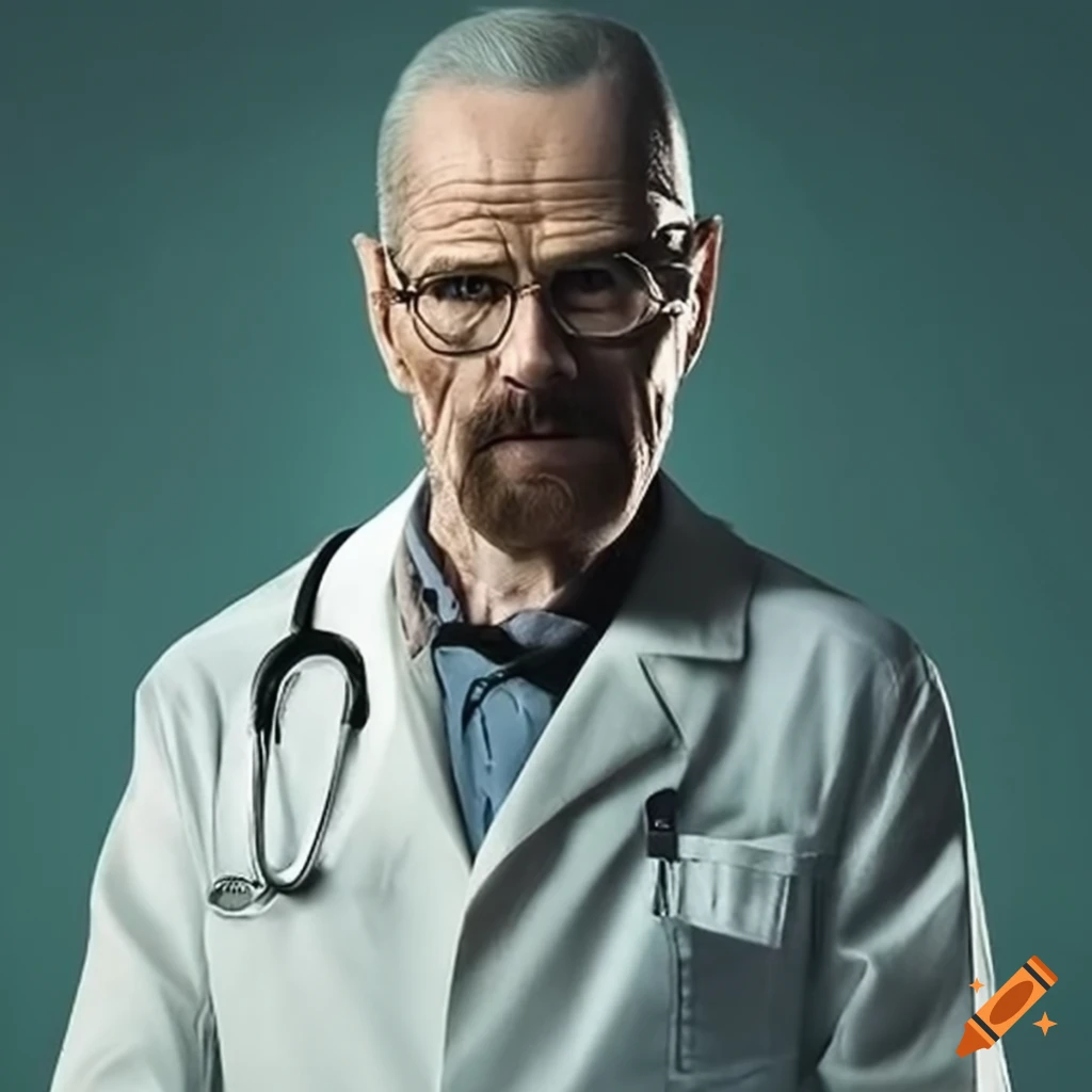 Bryan cranston as walter white in a white lab coat on Craiyon