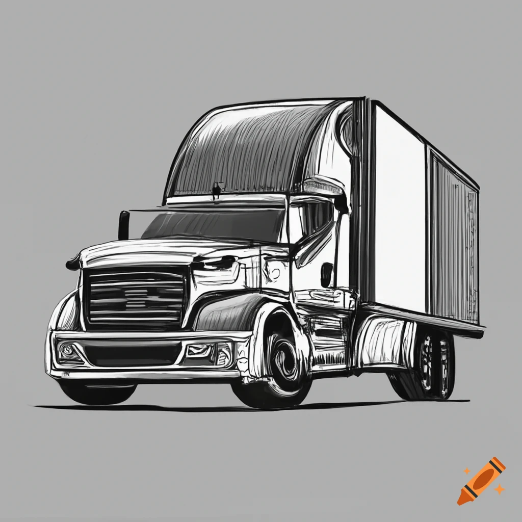 Modern black and white truck drawing on Craiyon