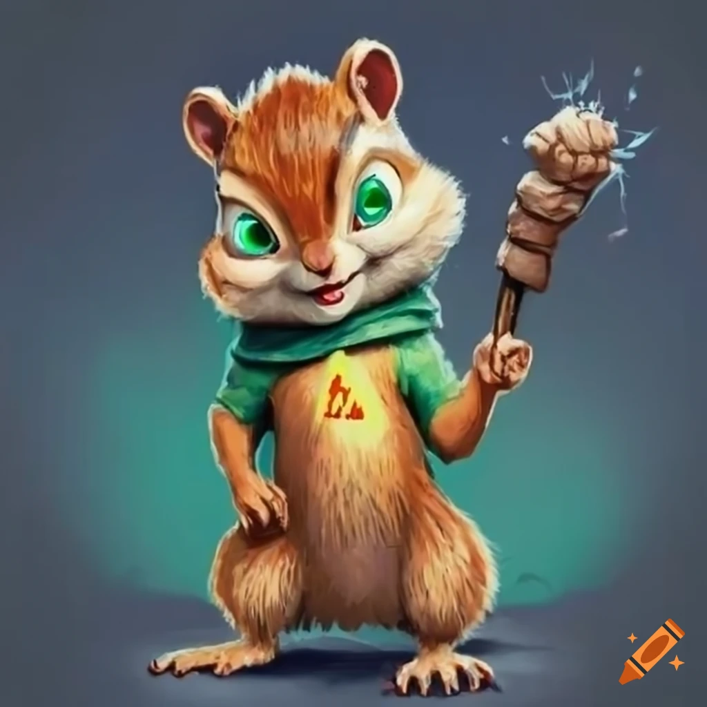 Alvin the chipmunk depicted as a magic the gathering creature on Craiyon