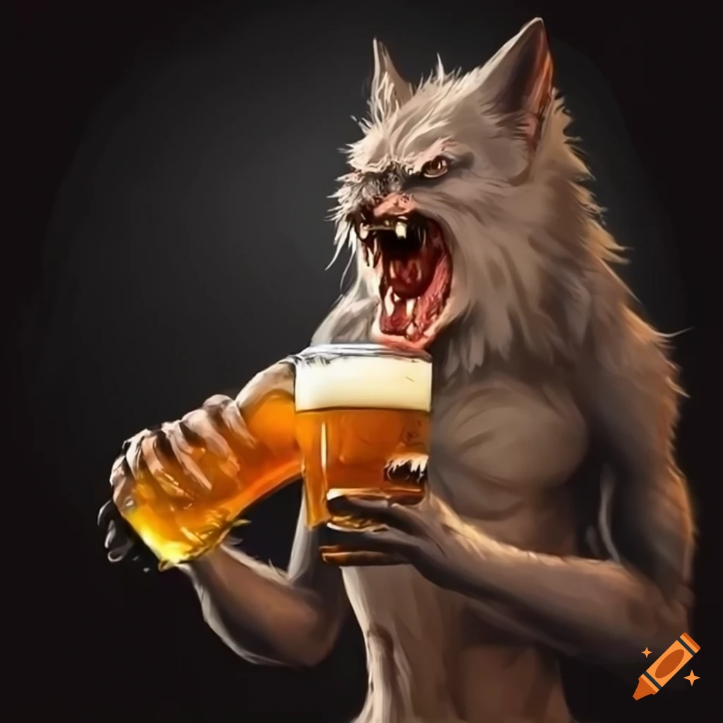 Werewolf enjoying a beer on Craiyon