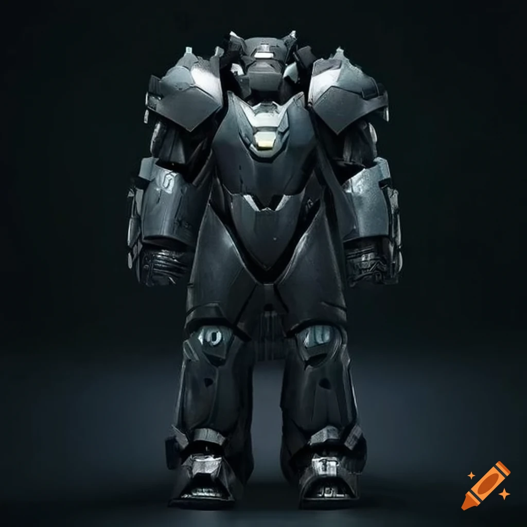 Full body power armor made of black crystals with jet pack turbines on ...