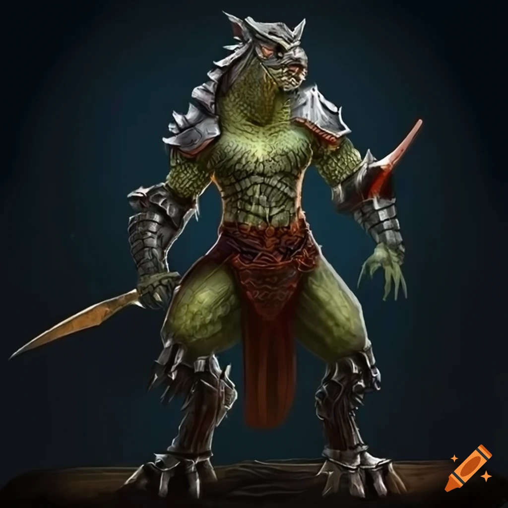 Fierce lizard warrior in armor on Craiyon
