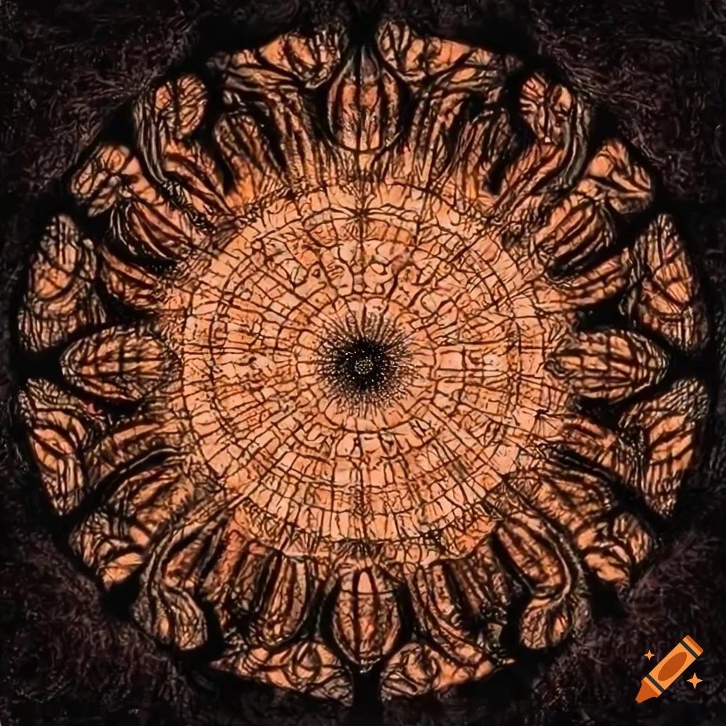 Macro image of spherical seed heads with concentric circles and radial ...