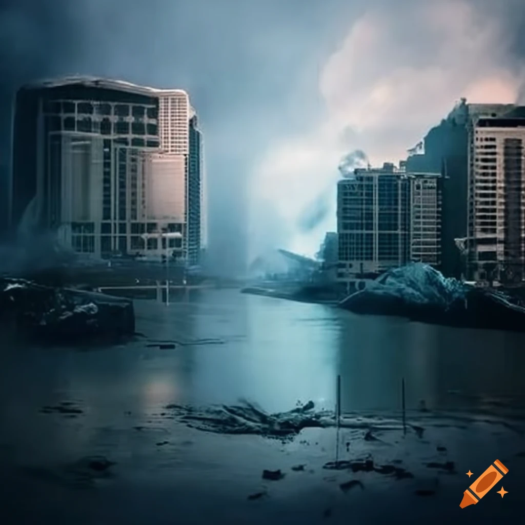 Surreal view of a violent tsunami hitting the Tampa coast on Craiyon