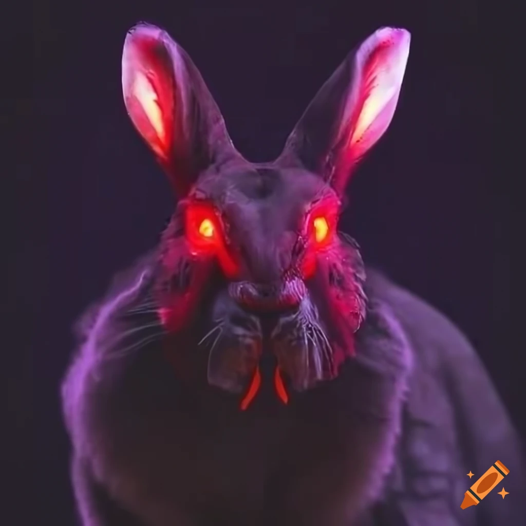 Demonic rabbit in mid-transformation with wings and talons on Craiyon