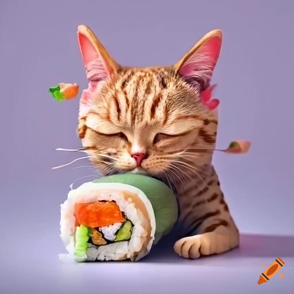 Sleeping cat holding a sushi roll on Craiyon