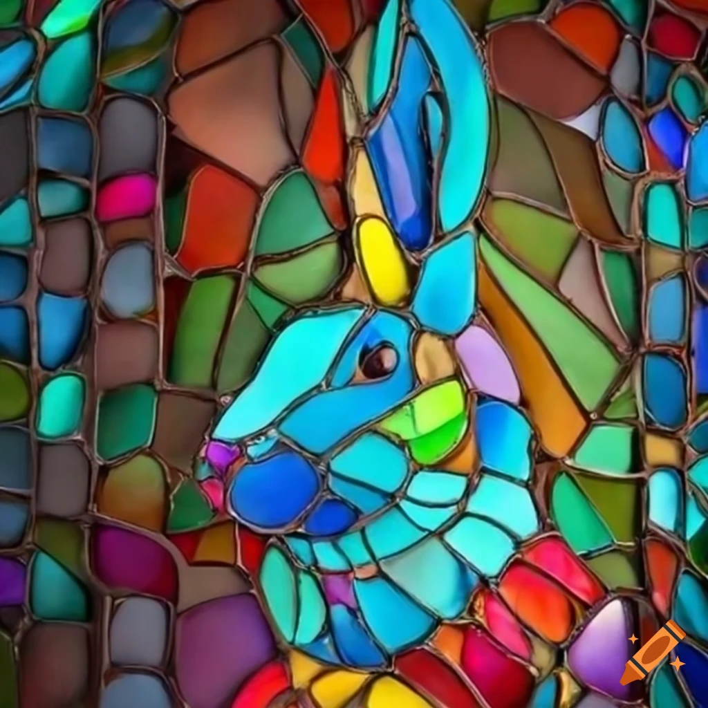 Colorful intricate rabbit design on stained glass window on Craiyon
