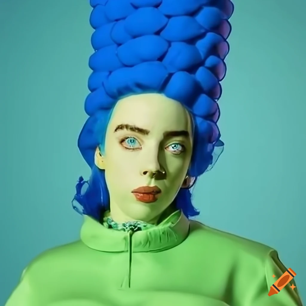 Billie eilish in marge simpson cosplay with green dress on Craiyon