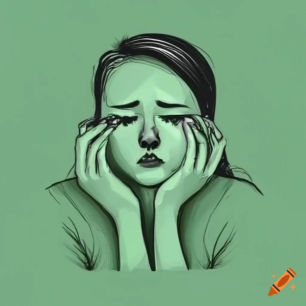 Anxious person in light green palette colors on Craiyon
