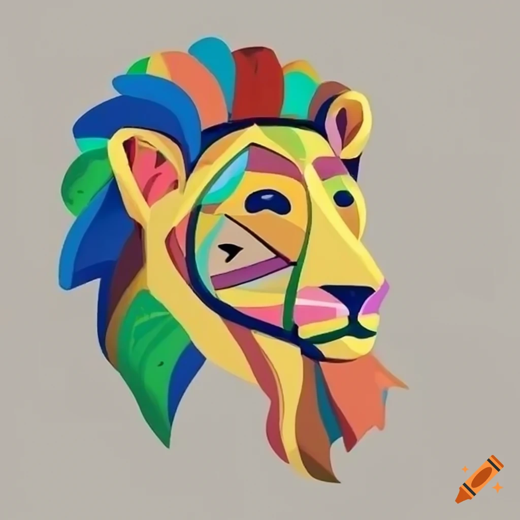 Lion depicted in picasso style using basic shapes on Craiyon