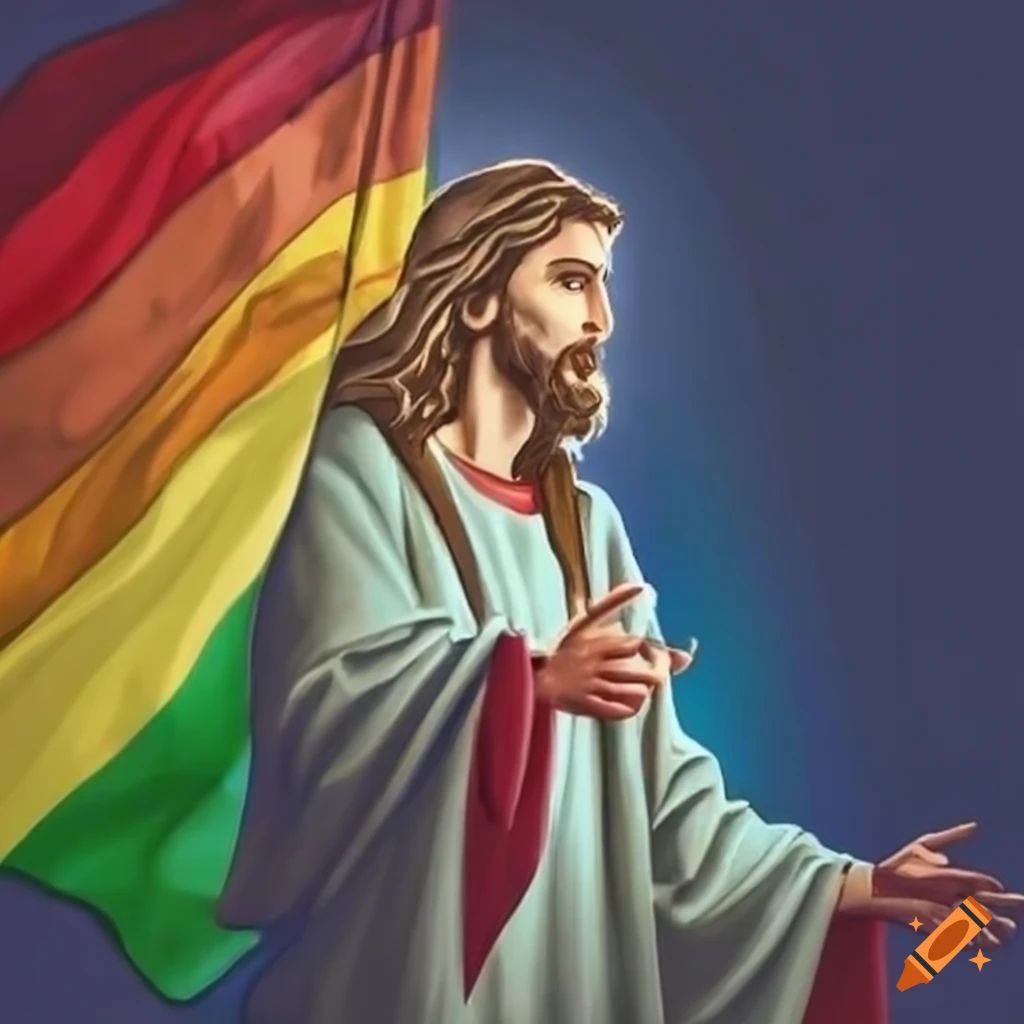 Jesus with a rainbow flag on Craiyon