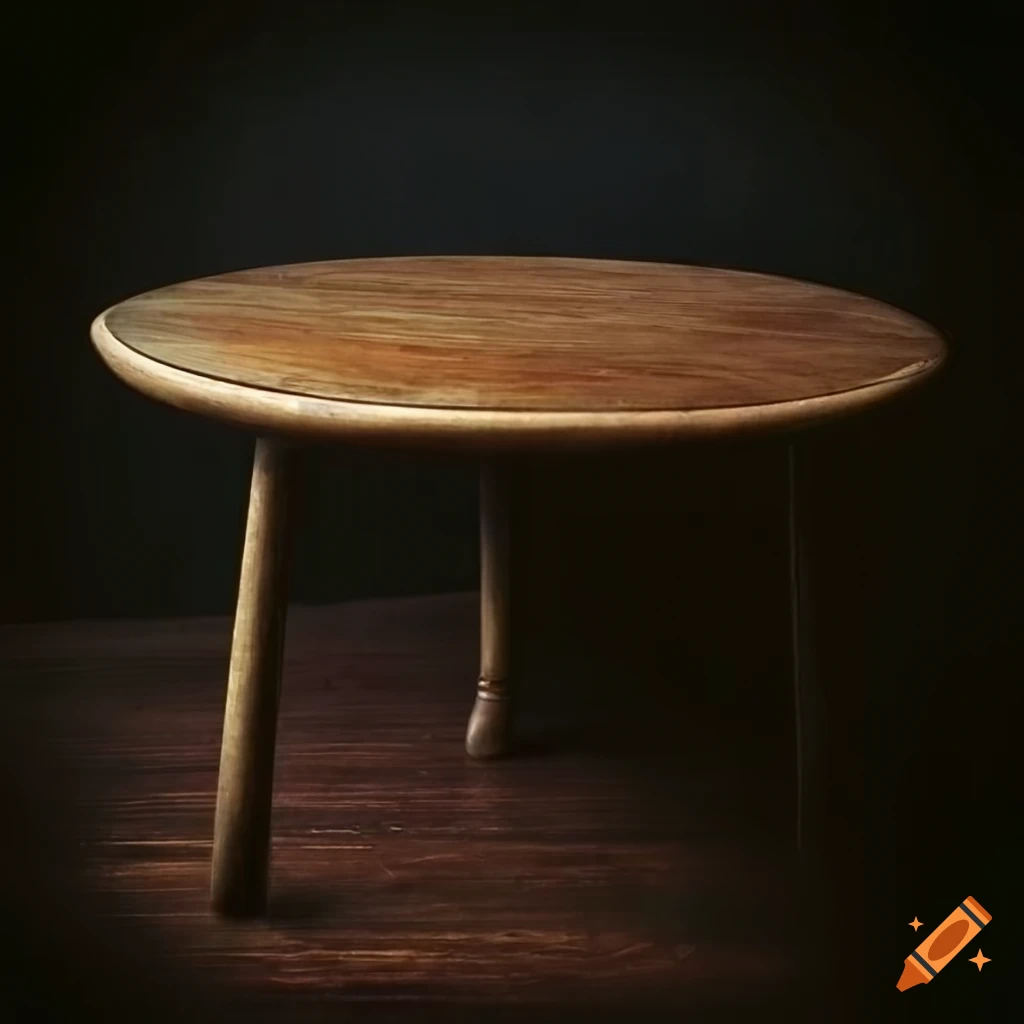 Dark vintage image of a three-legged wooden round table on Craiyon