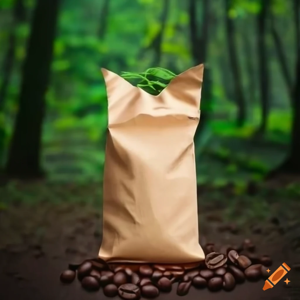 Coffee packaging bag with forest engraving on Craiyon