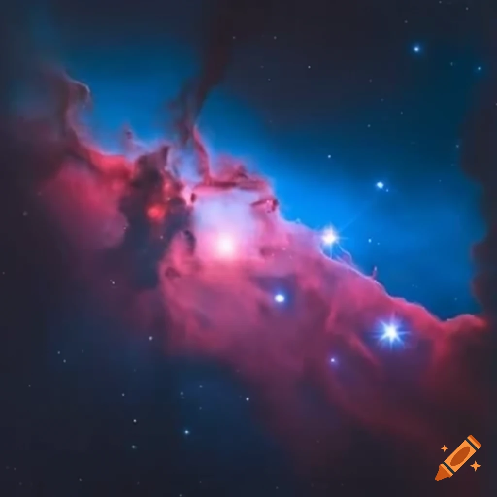 Blue and red nebula in space on Craiyon