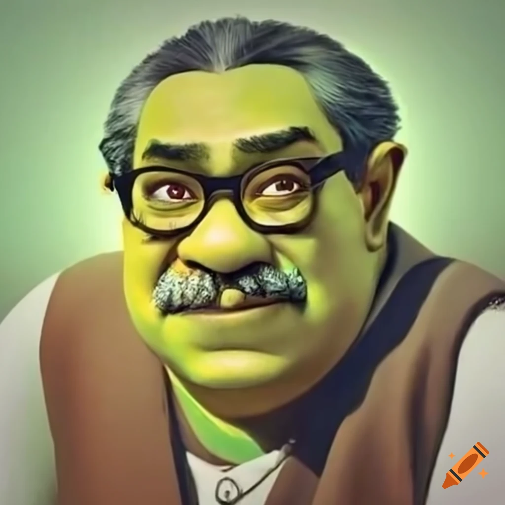 Sheikh mujibur resembling shrek on Craiyon