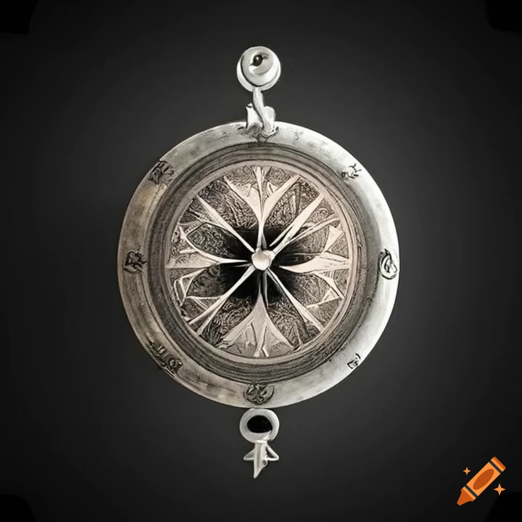 Silver compass with nature-themed design and unique symbols on Craiyon