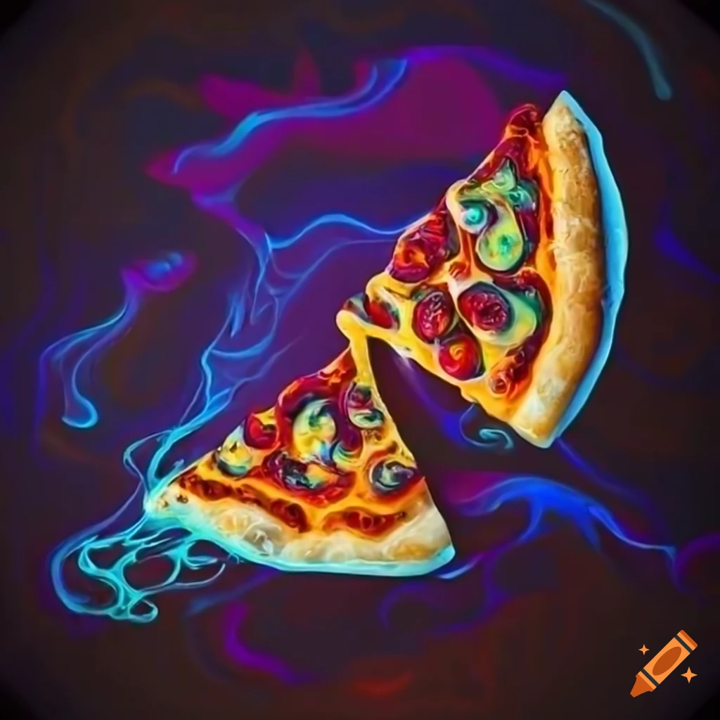 Abstract colorful pizza with swirling cheese topping on Craiyon