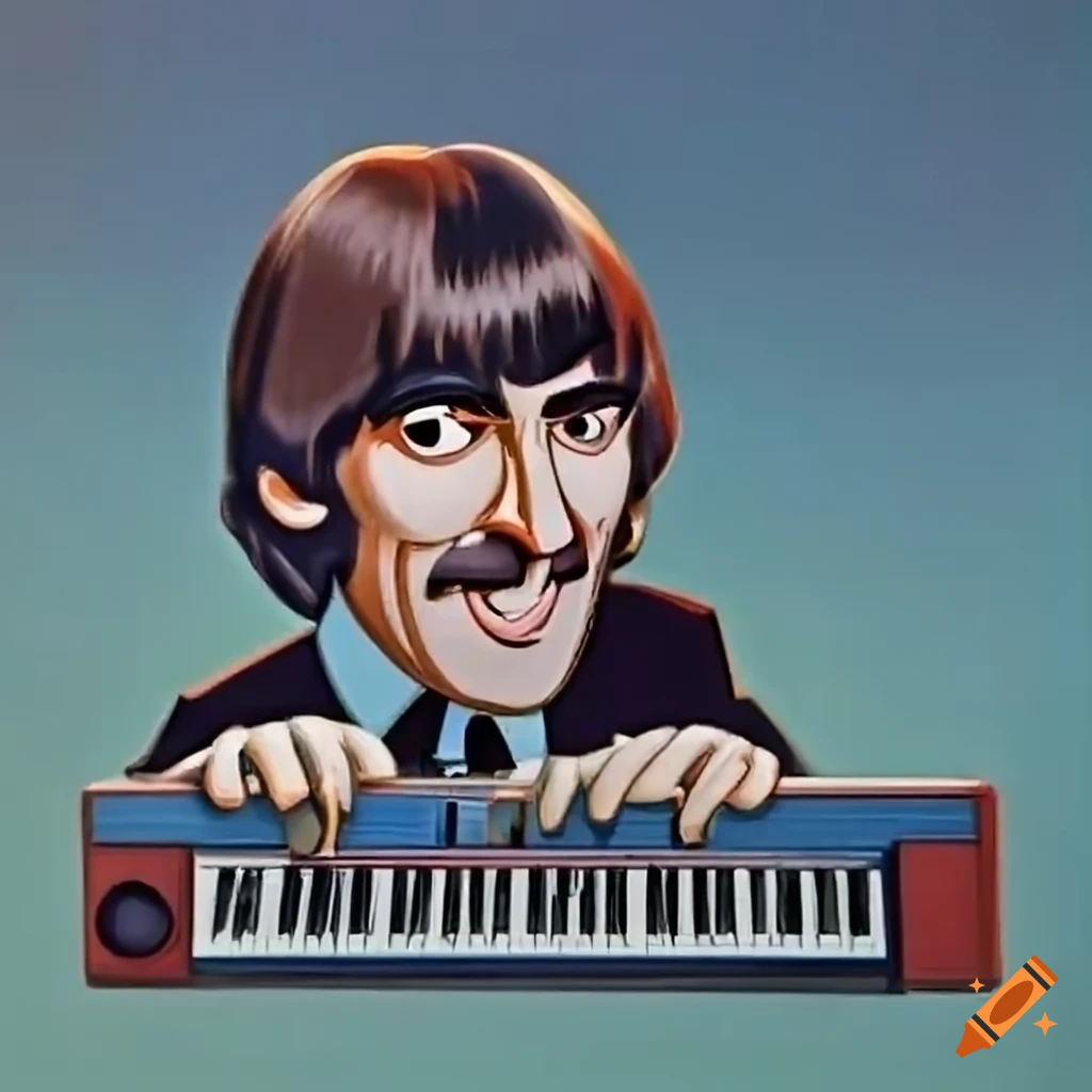 1964 cartoon animation of george harrison playing a synthesizer on Craiyon