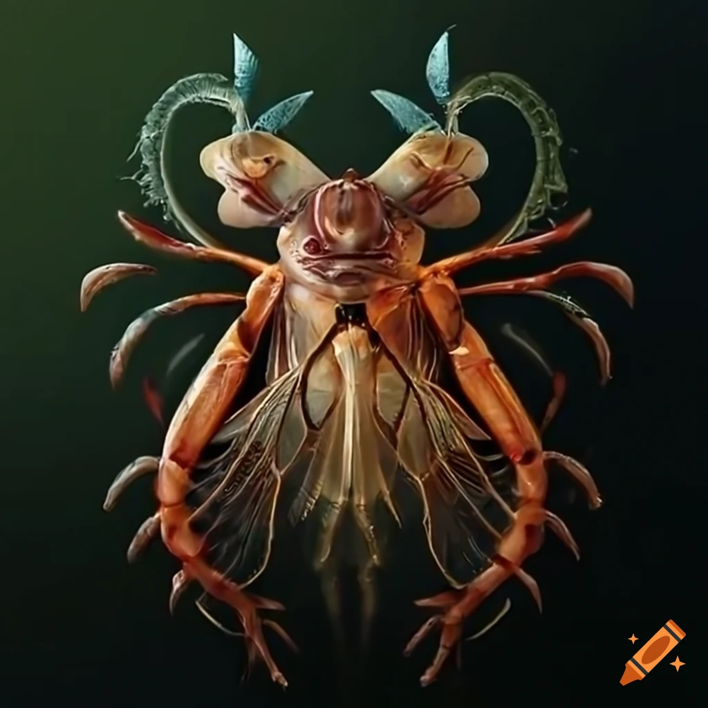 Imaginative fusion creature of cicada and shrimp shell on Craiyon
