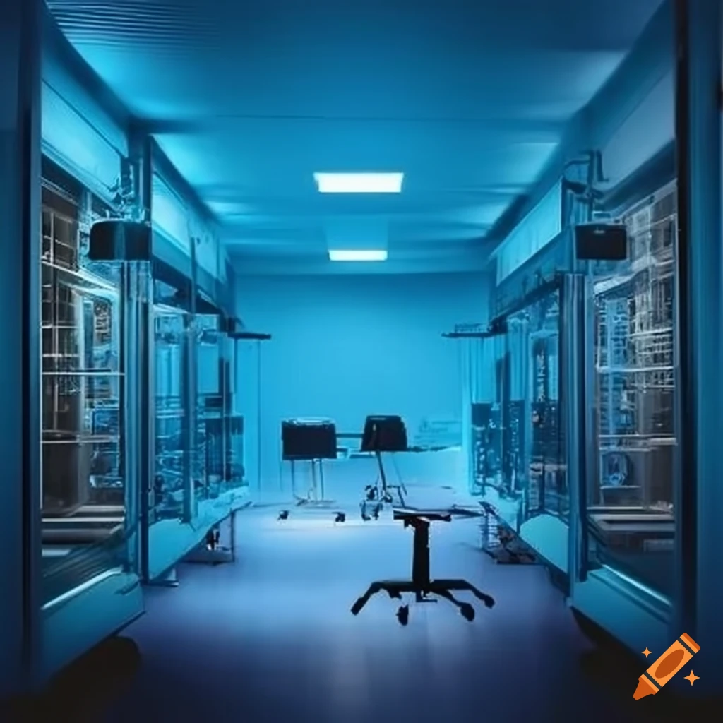 Dimly lit laboratory with sterile lighting on Craiyon