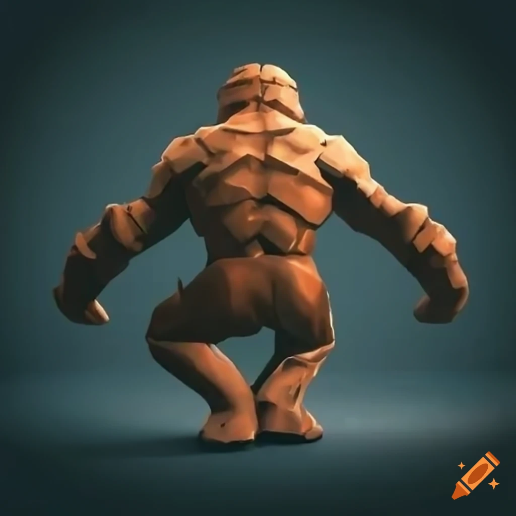 Brick golem crouching in a dungeon from behind on Craiyon
