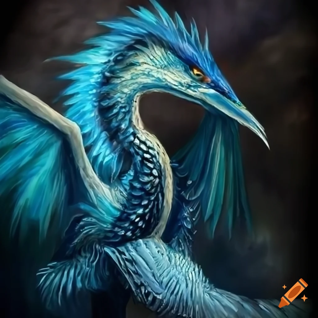 Storybook monster Blue heron dragon hybrid with toothed beak and ...