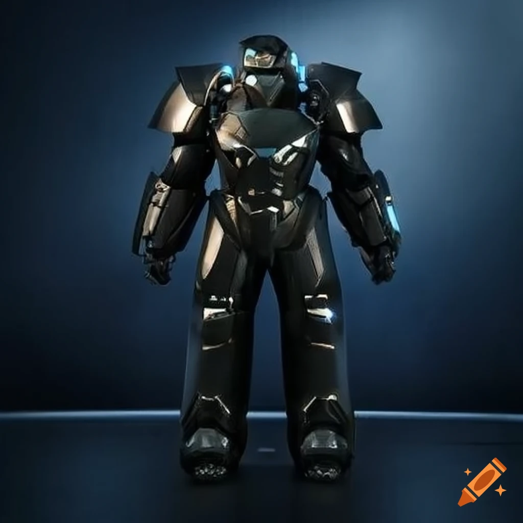 Full body power armor made of black crystals with jet pack turbines on ...