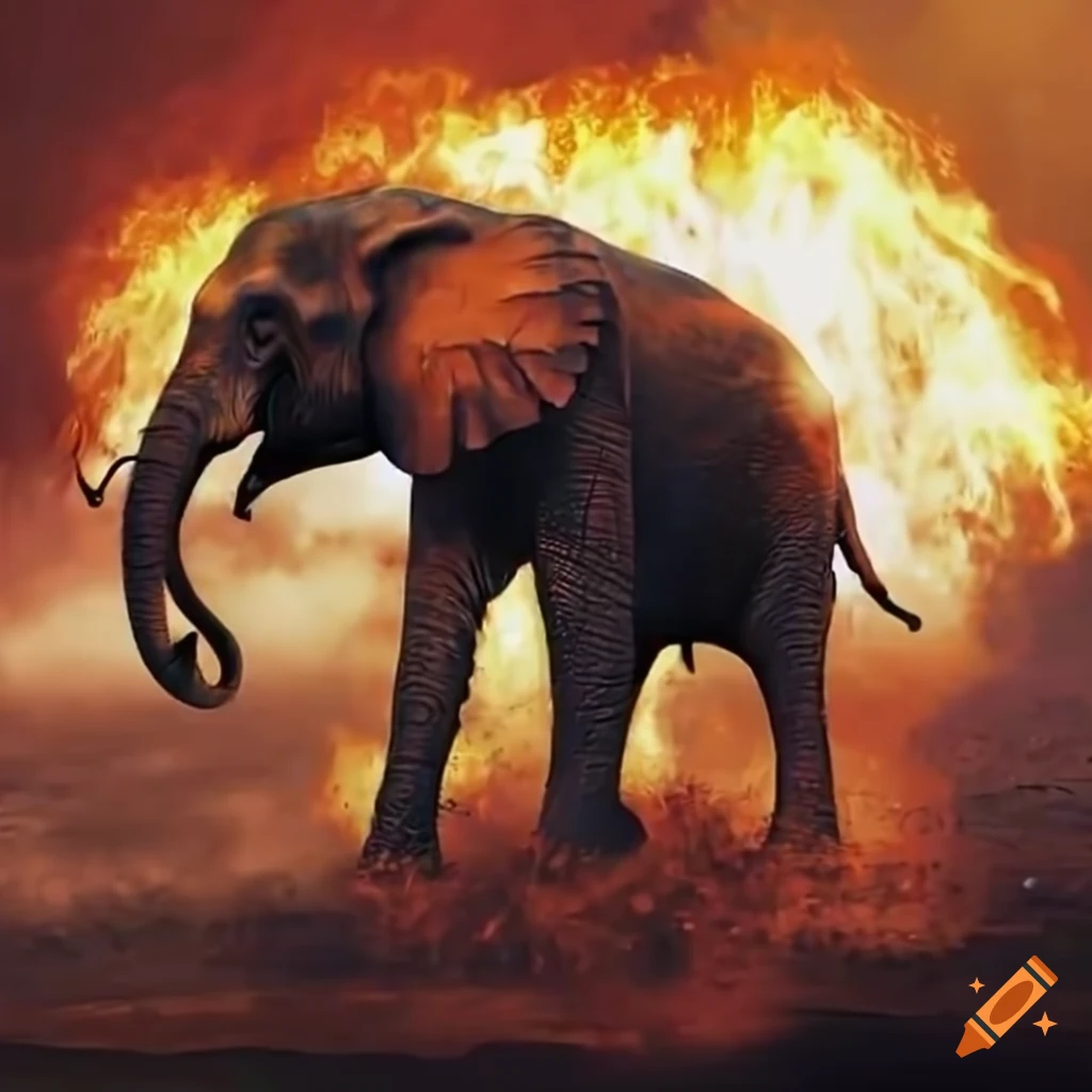 Elephant on fire and falling on Craiyon