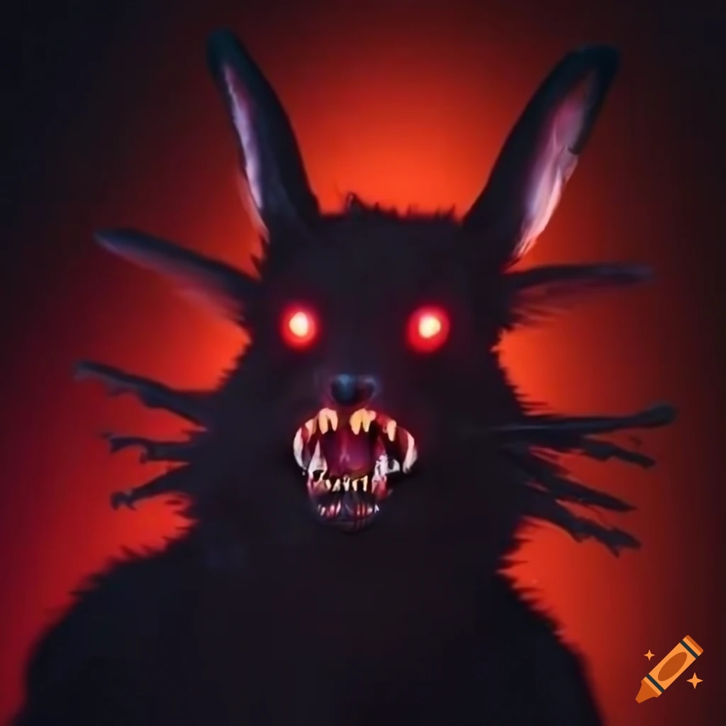 Demonic rabbit in mid-transformation with wings and talons on Craiyon