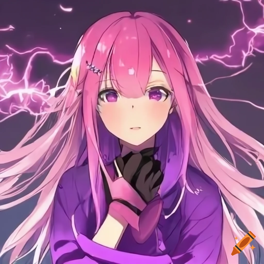 Captivating anime girl with pink hair and magical powers casting ...