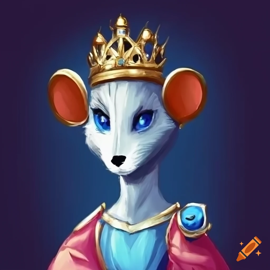 Anthro slender mouse queen with white fur, yellow hair, and blue eyes ...