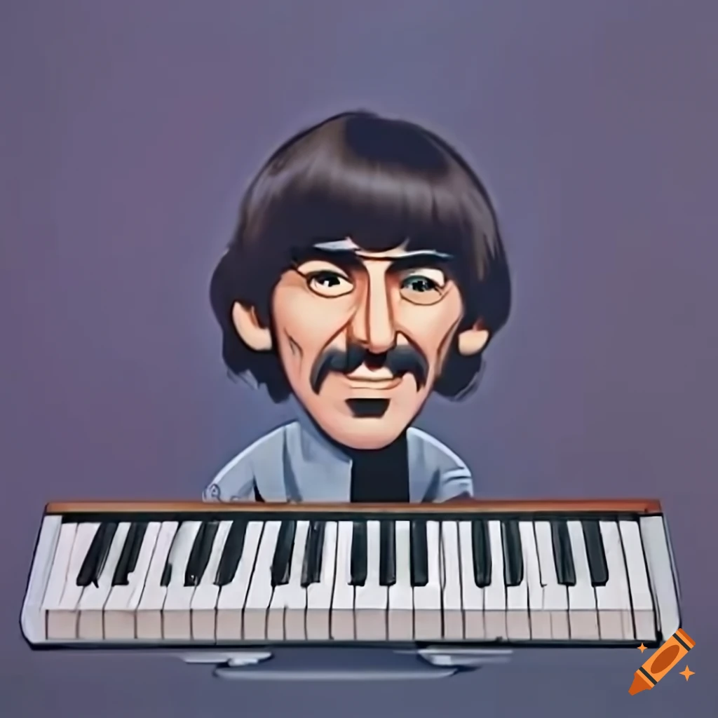 1964 cartoon animation of George Harrison playing a synthesizer on Craiyon