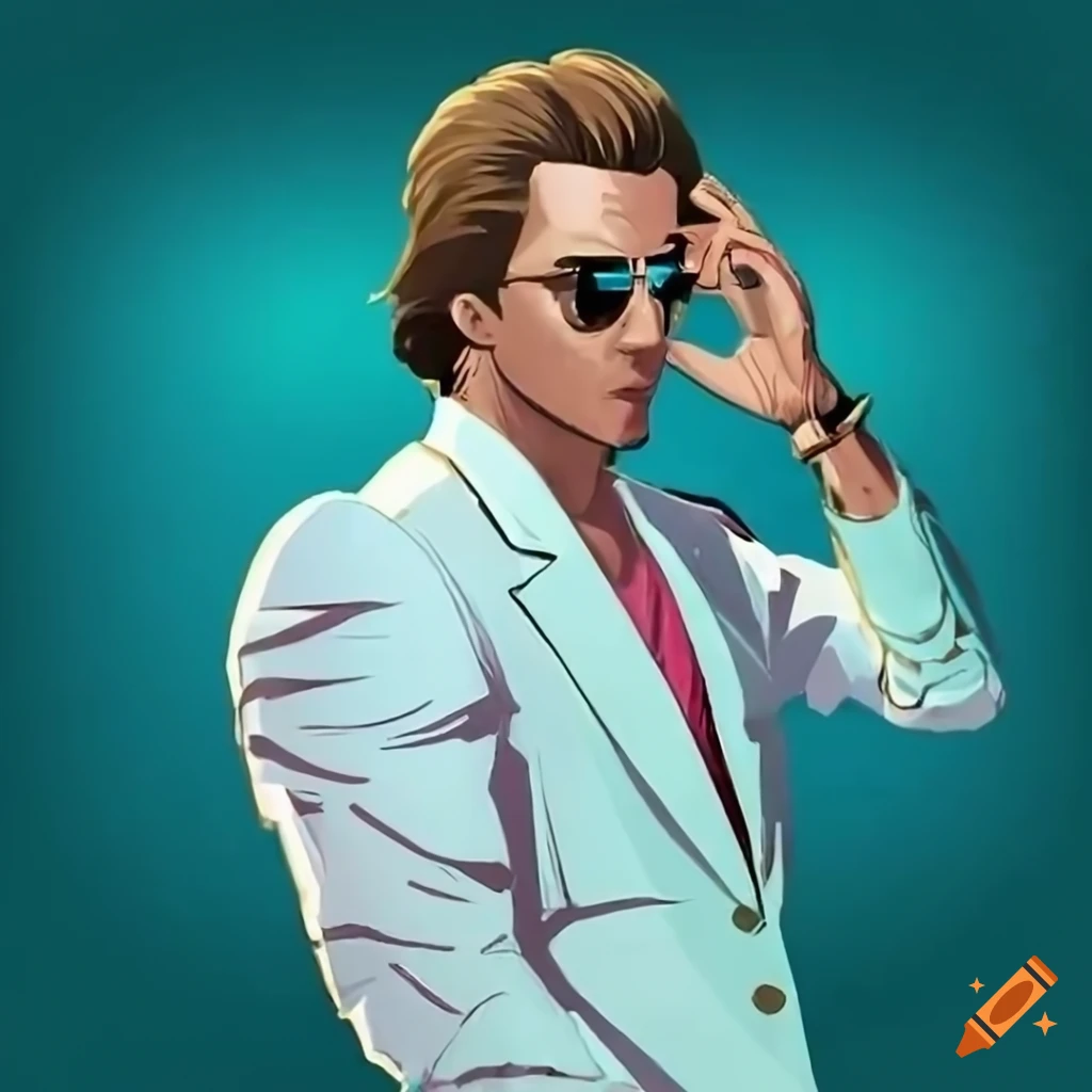 White man with tactical equipment in miami vice style on Craiyon