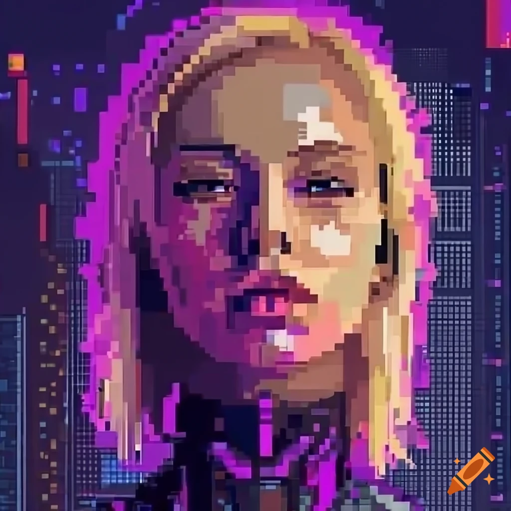Russian android cyborg girl on a cyberpunk skyscraper with blonde bob ...