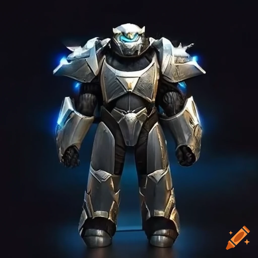 Full body power armor made of obsidian crystals with jet pack turbines ...