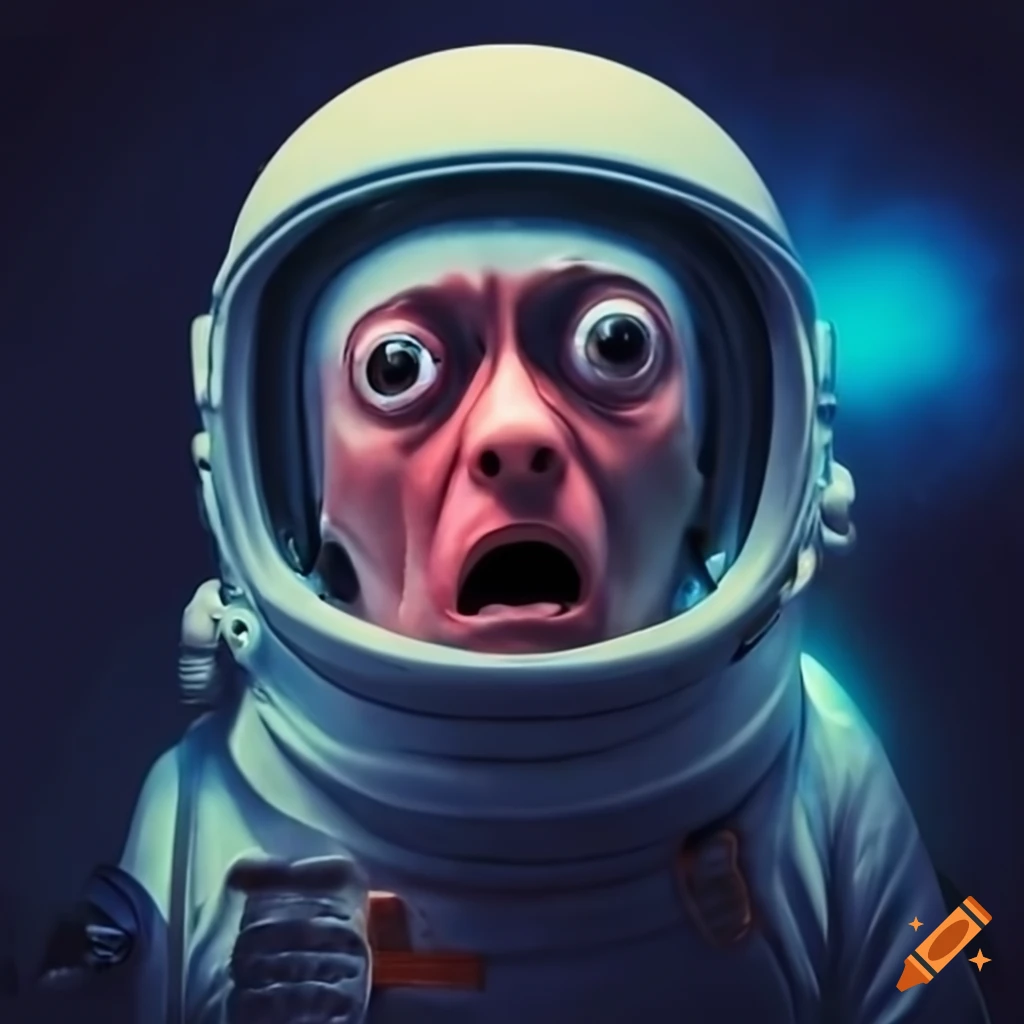 Close-up of a scared astronaut in space on Craiyon