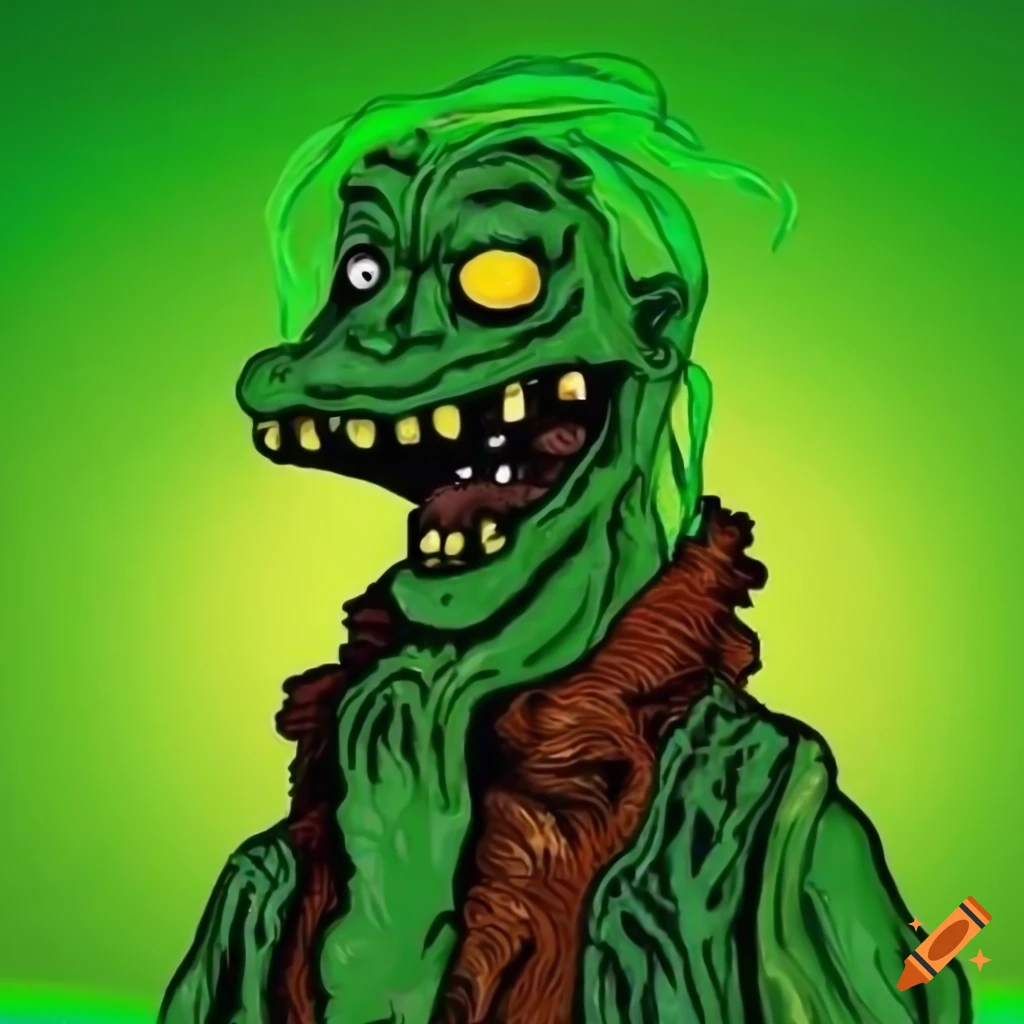 Cartoon logo of green cryptid named greenbob on Craiyon