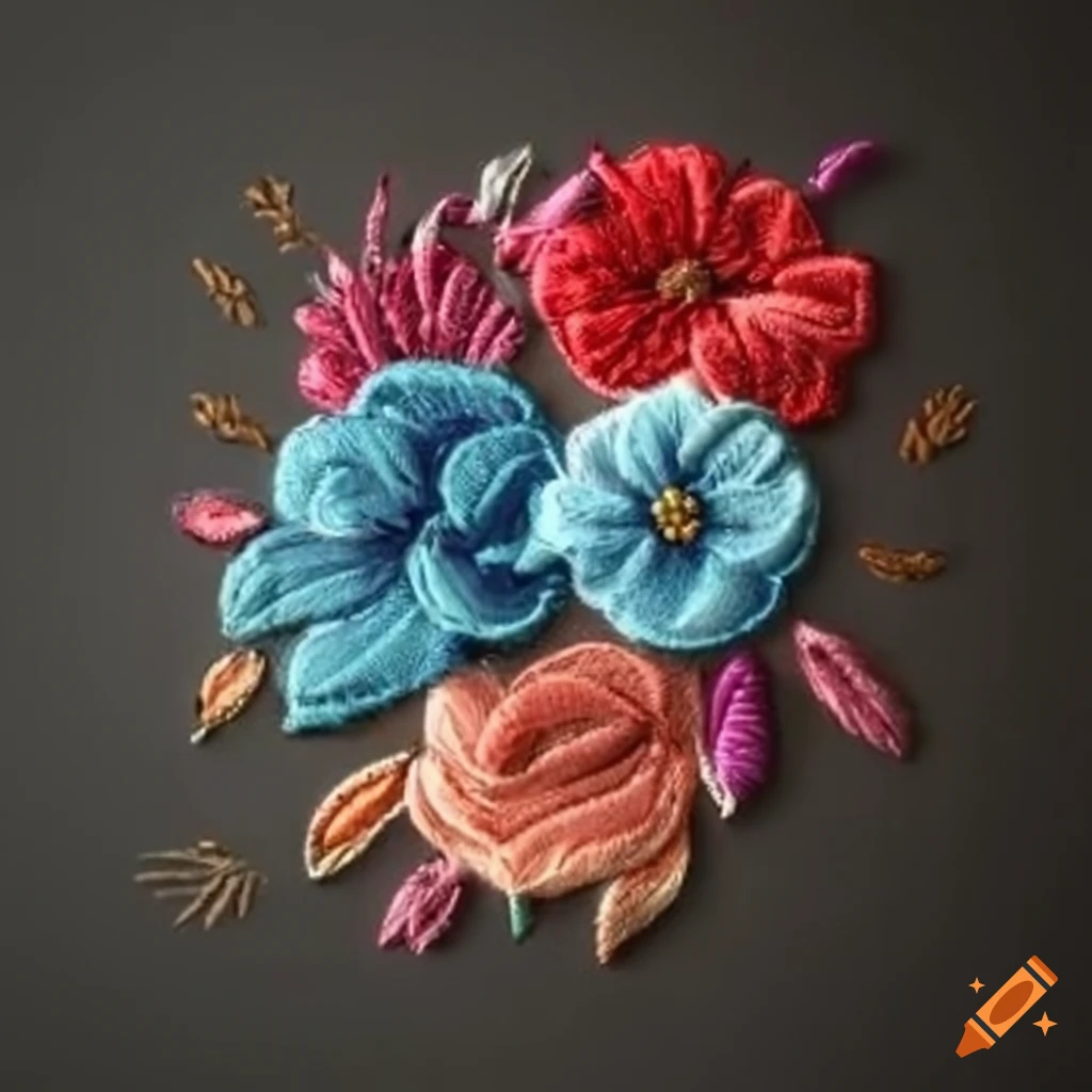 Embroidered flowers design on Craiyon