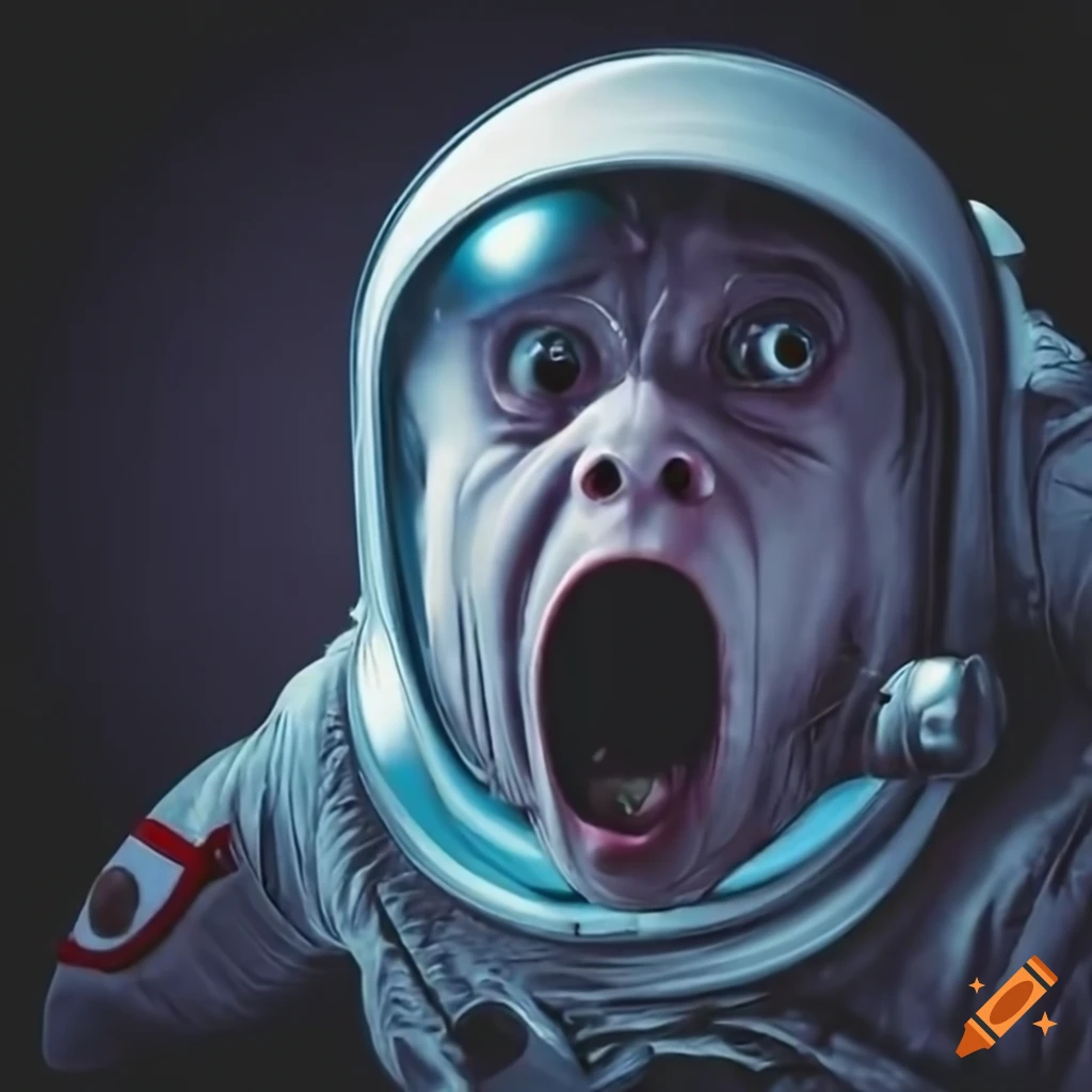 Scared spaceman screaming in closeup side view on Craiyon