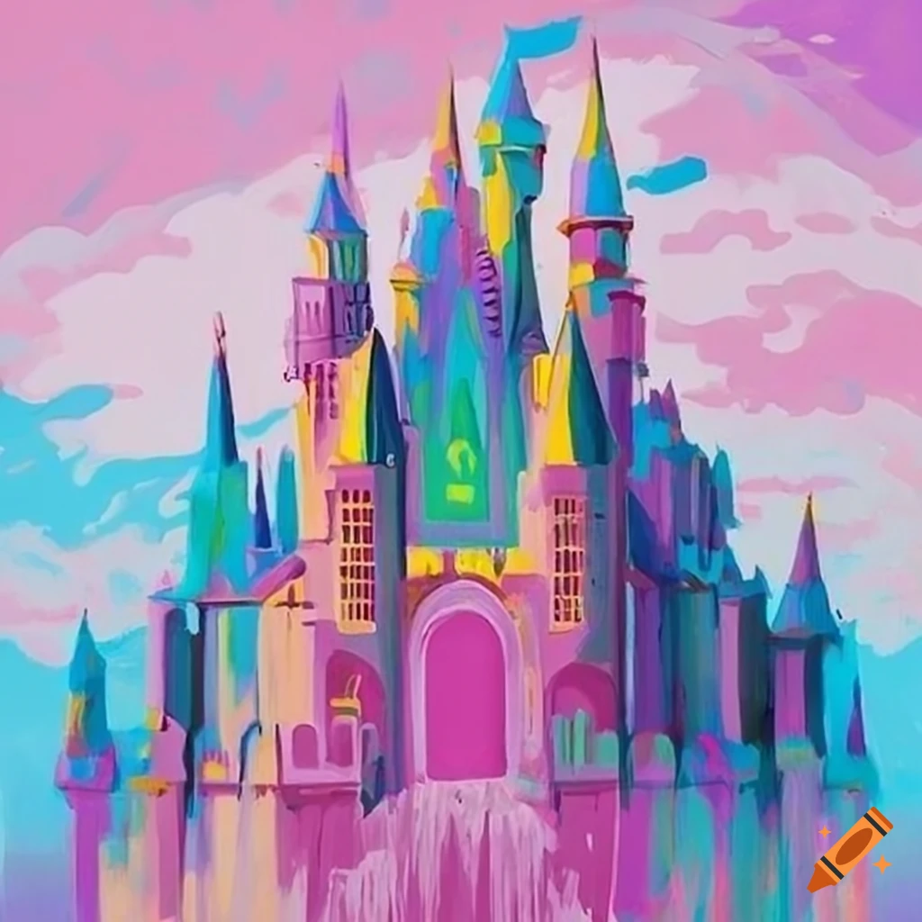 Dreamy pop art castle painting in pastel colors on Craiyon