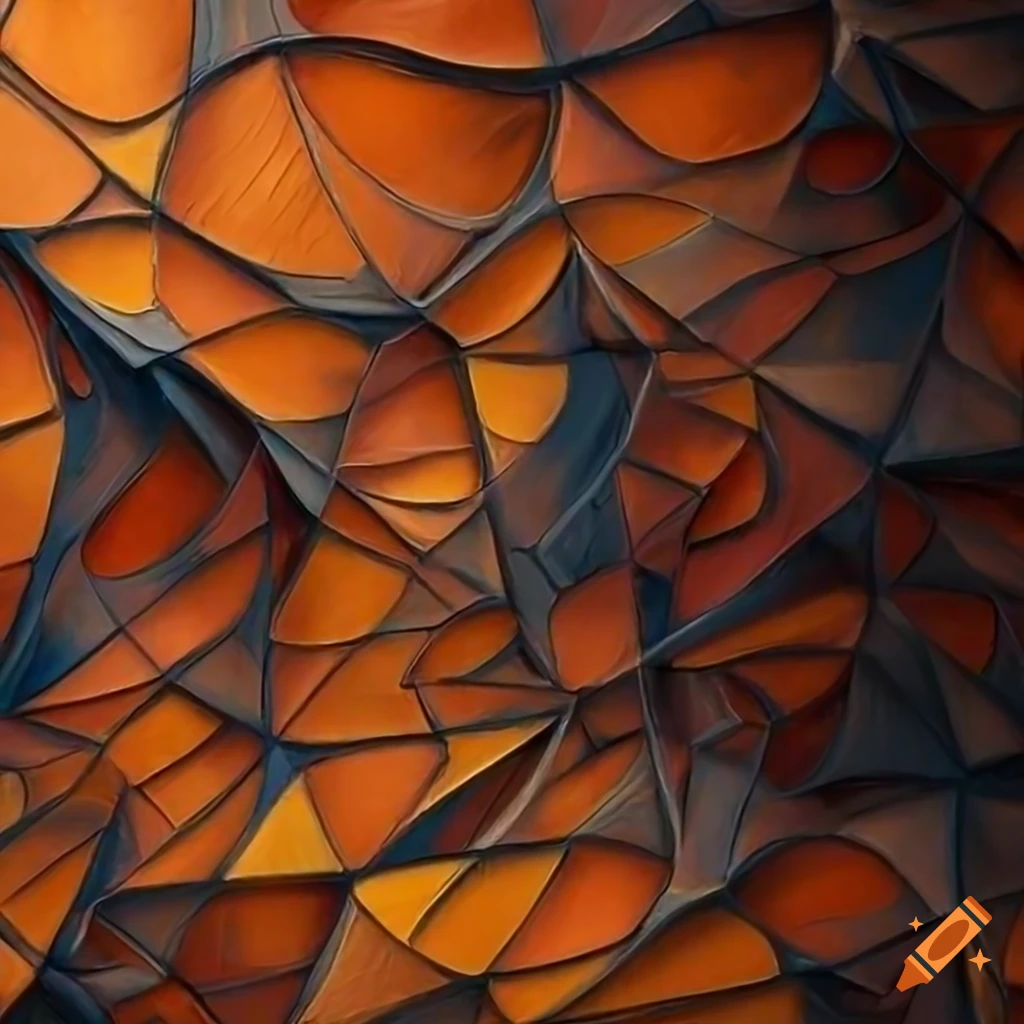 Intricate scratched splintered wood abstract tessellation oil painting ...