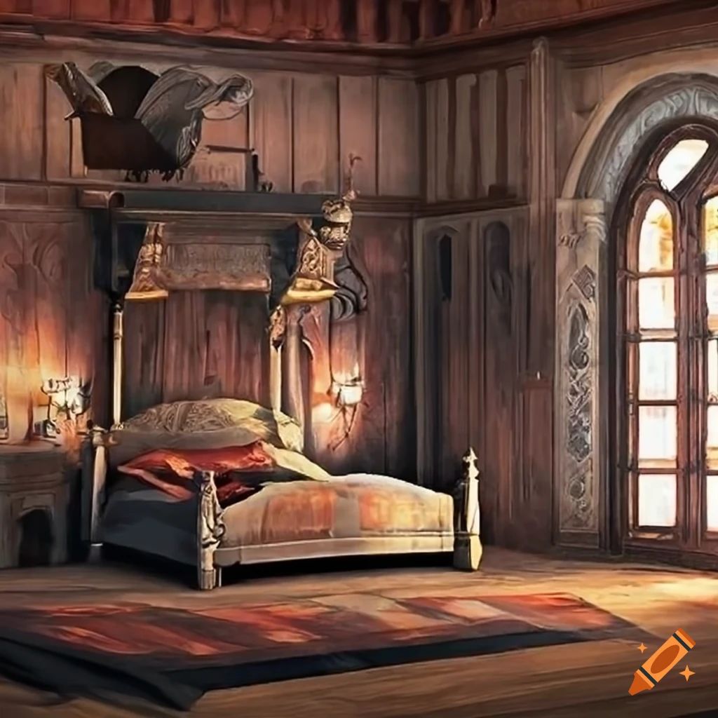 Medieval palace bedroom with knight armor on Craiyon